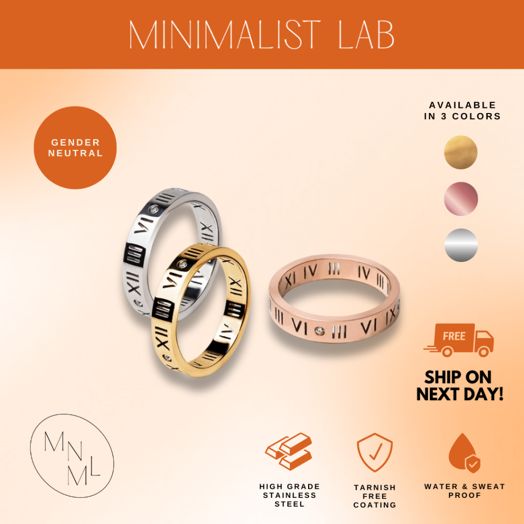 MINIMALIST LAB Stainless Steel Timeless Roman Numerals Diamond Ring ...