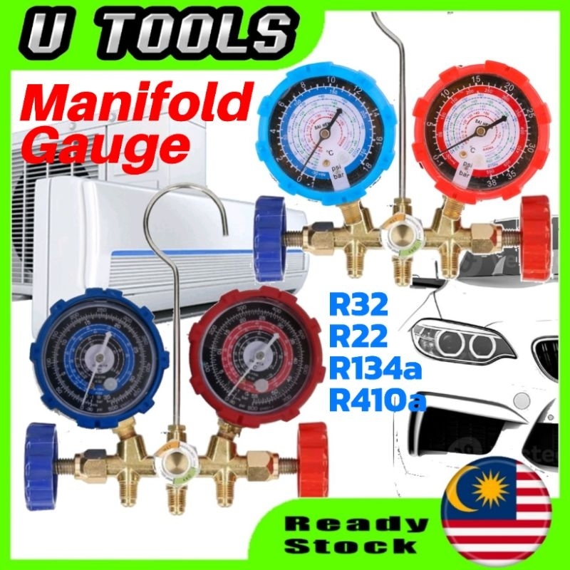 Manifold Gauge R32 R410a R134a R22 Gas Meter With Charging Hose Suitable For Aircond Daikin ...