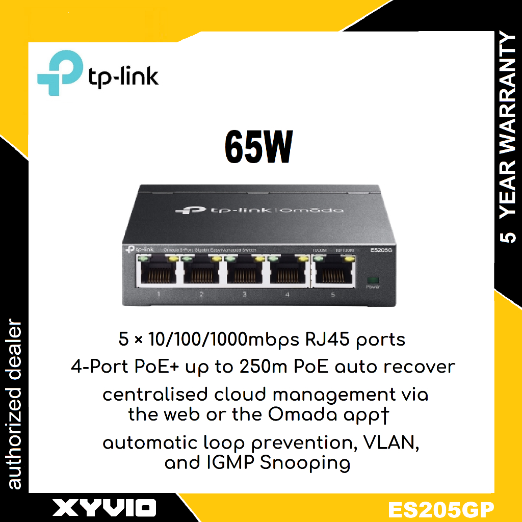 TP-LINK ES205GP Omada 5-Port Gigabit Easy Managed Switch with 4-Port ...