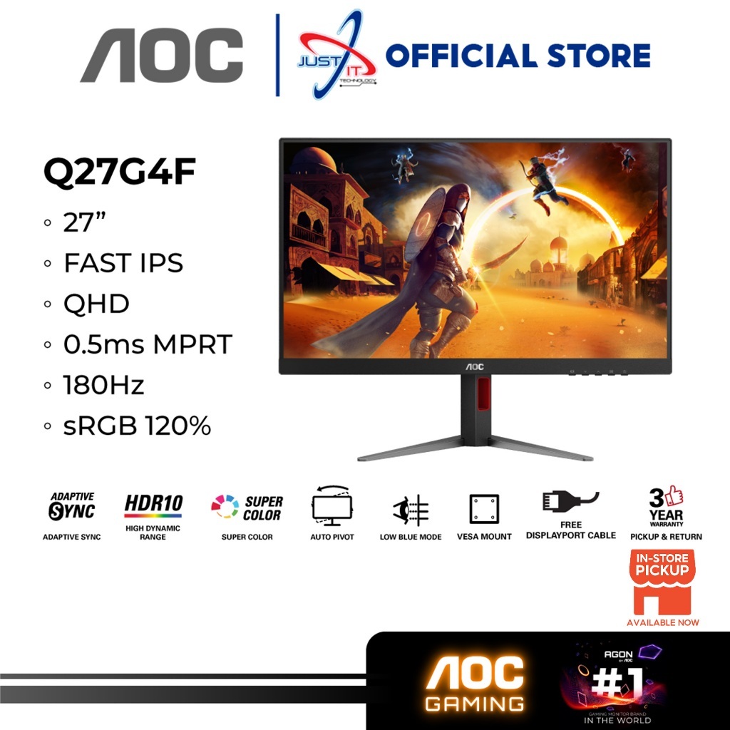 AOC Q27G4F (180Hz) / Q27G4S (300Hz) GAMING MONITOR ( 27" FAST IPS QHD ...