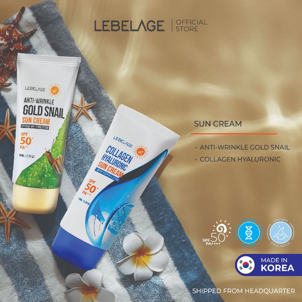 LEBELAGE Collagen Hyaluronic/Anti-Wrinkle Gold Snail Sun Cream SPF50 ...