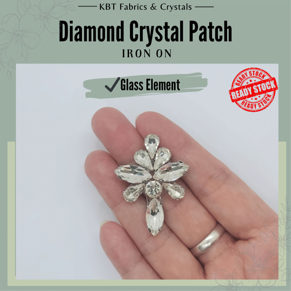 [1pcs] Iron on Exclusive Glass Crystal Patch Manik Tampal Diamond ...