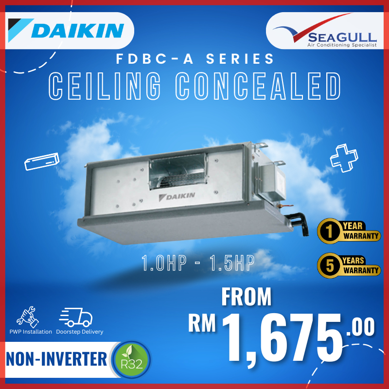 Daikin Ceiling Concealed Non-Inverter FDBC-A/FDMC-A Series R32 1.0HP-5 ...