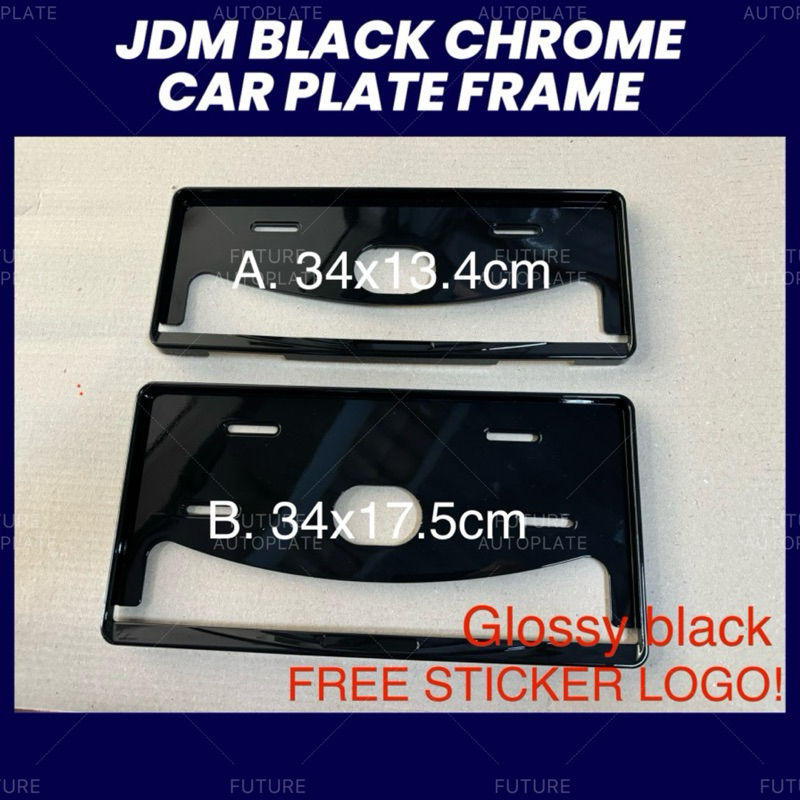 JDM Black Chrome Car Plate Frame /casing/cover GLOSSY BLACK #BINGKAI JDM HITAM CLOM KERETA ...