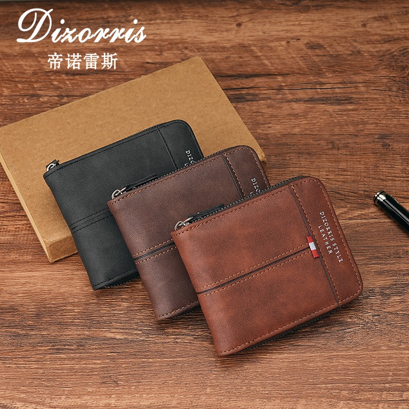 Men's Short New Wallet Multi-Card Men's Leather Zipper Coin Purse Card ...