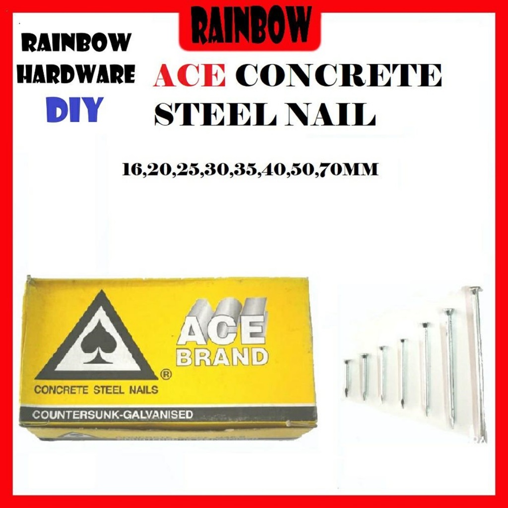 ACE CONCRETE STEEL NAILS / PAKU CEMENT- (16,20,25,30,40,50,70MM ...