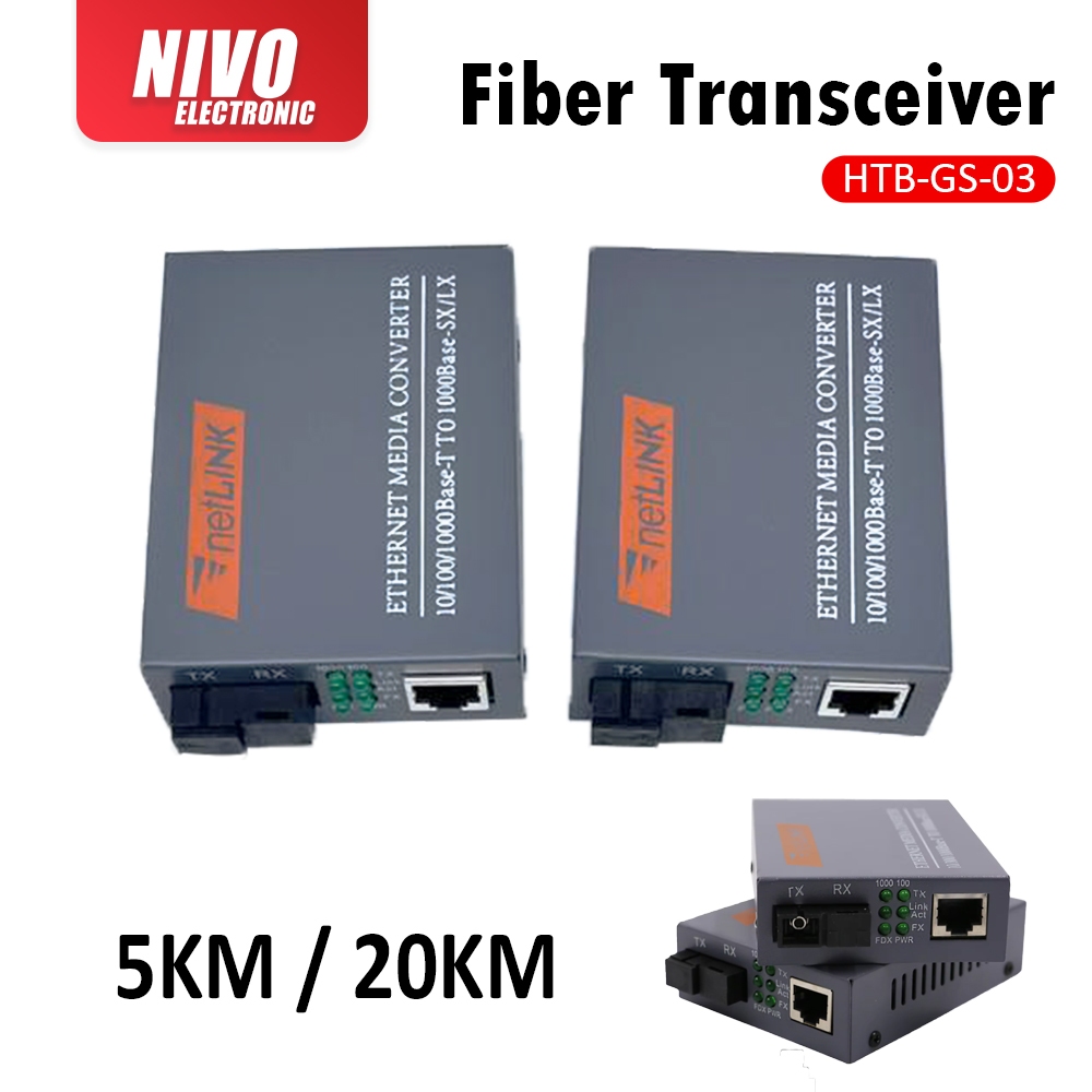 HTB-GS-03 A/B Fiber Transceiver Single Fiber Converter SC 5KM / 20KM 10 ...