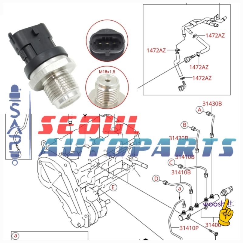FUEL RAIL - PRESSURE SENSOR (0281002863) = Starex (2008-2011) / Santafe ...
