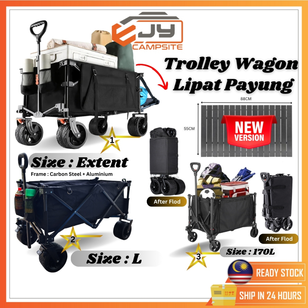 210L Wagon Trolley Camping Foldable Shopping Trolley Wagon Blackdog ...