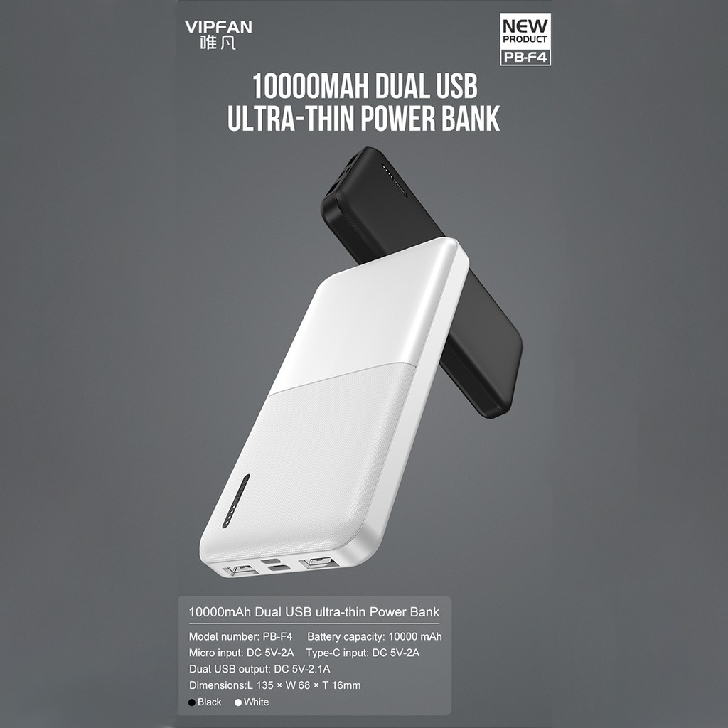 VIPFAN/VFAN F4 Power bank 10000mAh, fast charging with LED display ...
