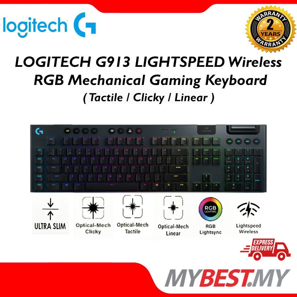 Logitech G913 LIGHTSPEED RGB Mechanical Wireless Gaming Keyboard (GL ...