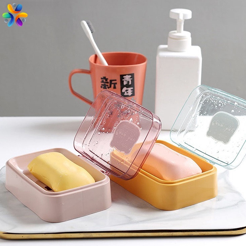 Soap Box Bathroom Cartoon Cute Soap Drain Dish with Transparent Lid ...