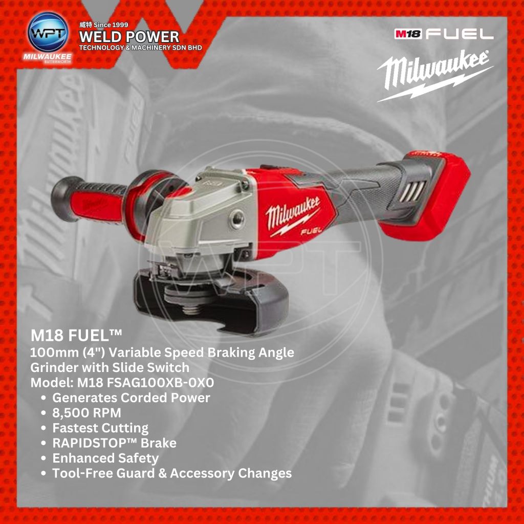 Milwaukee M18 100mm (4") Variable Speed Braking Angle Grinder with ...