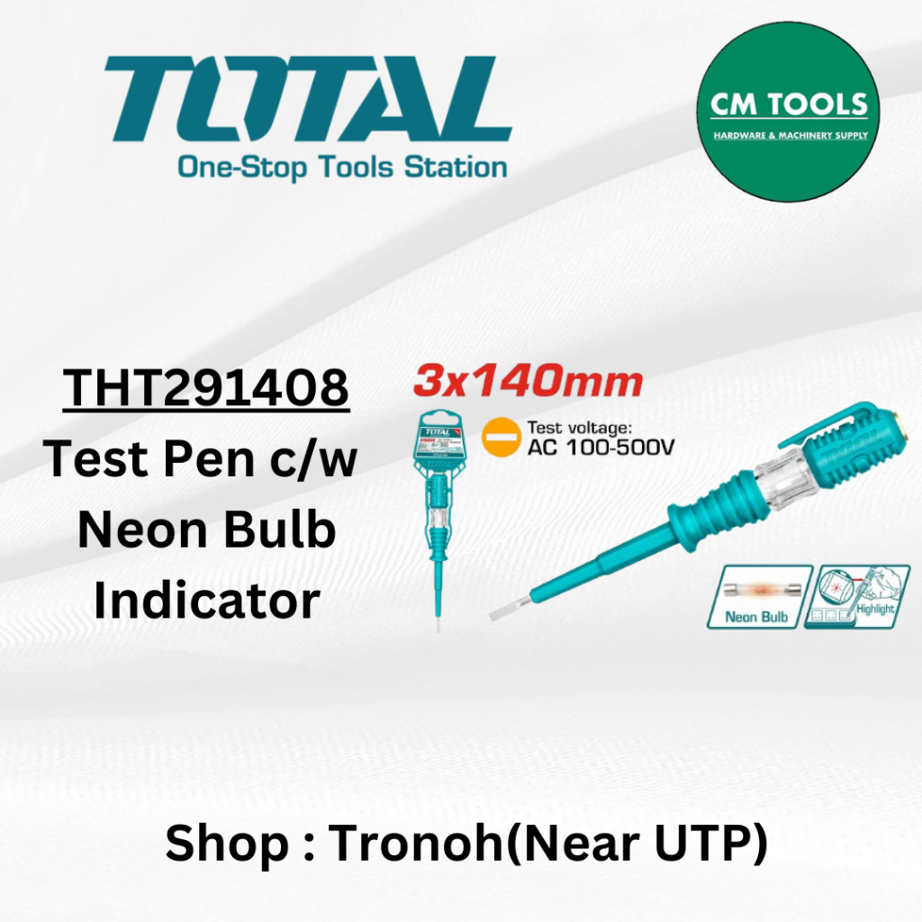 TOTAL THT291408 Test Pencil for AC 100V-500V c/w Neon Bulb Indicator ...