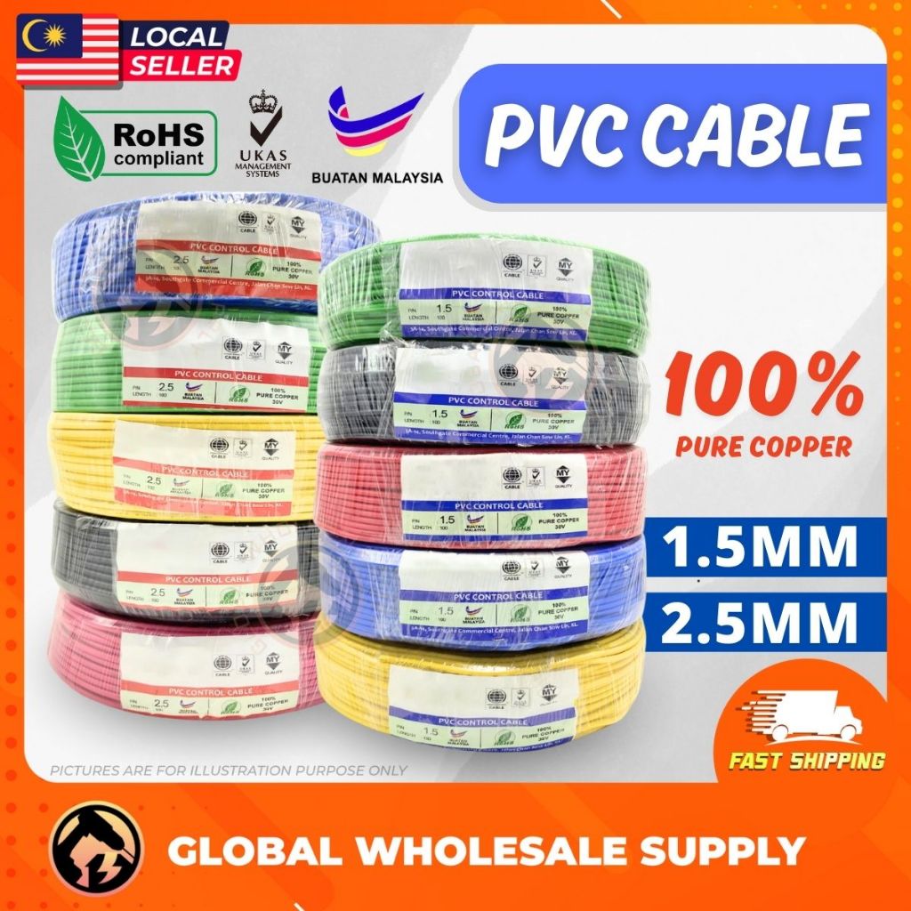 1 ROLL 1.5MM / 2.5 MM CABLE PVC Cable Wiring Cable Cooper Wire Single ...