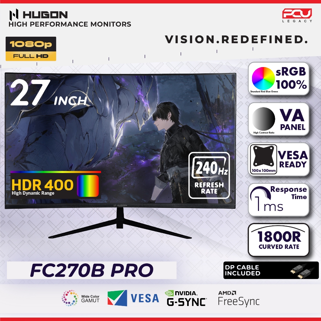 HUGON CURVED 27" 240Hz BLACK/WHITE FHD HIGH PERFOMANCE GAMING MONITOR ...
