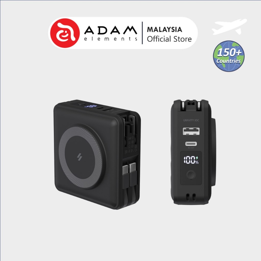 ADAM elements GRAVITY X5 5-in-1 Ultra Compact Power Bank 15000mAh(C+C)Travel Adaptor|Build-in ...