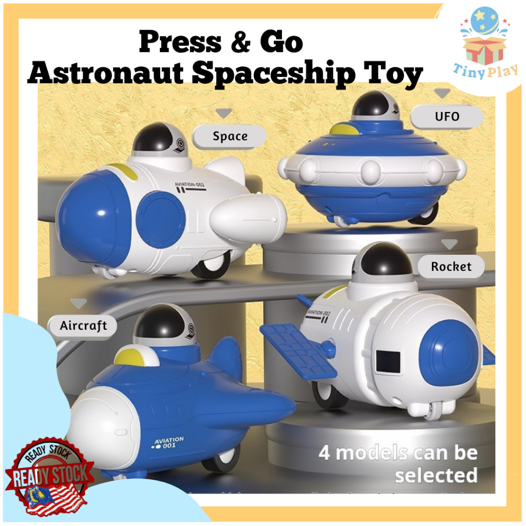 TinyPlay Press & Go Astronaut Spaceship Rocket Toy Inertia-Powered ...