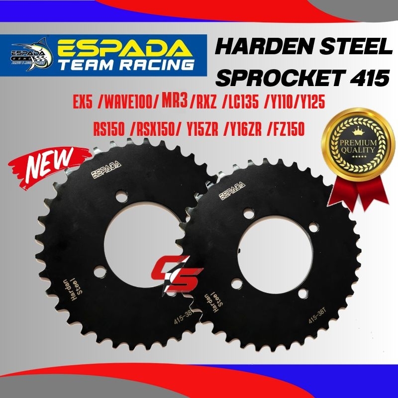 ESPADA Sprocket 415 Harden Steel Black EX5 WAVE100 MR3 RXZ LC135 Y110 Y125 Y100 SRL110 RS150 ...