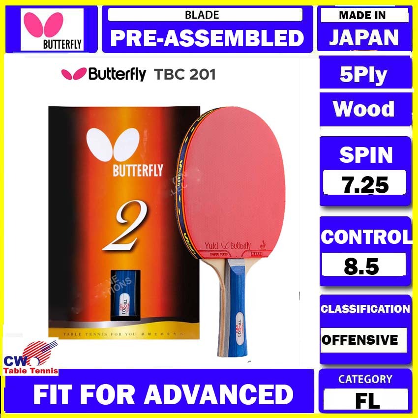 Butterfly TBC201 Ping Pong Bat PRE-ASSEMBLED BEGINNER RACKET Ping Pong ...