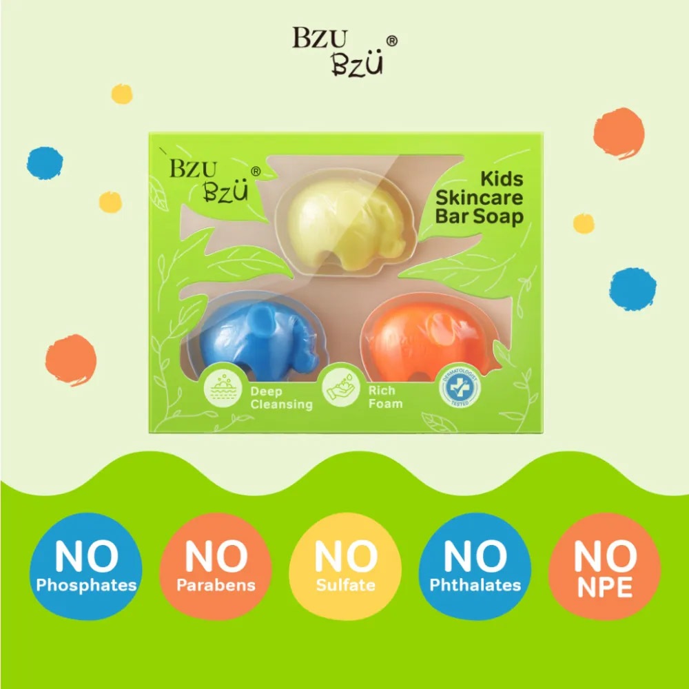 Bzu Bzu Kids Skincare Bar Soap (3-in-1) Rich Foam Deep Cleansing Gift ...