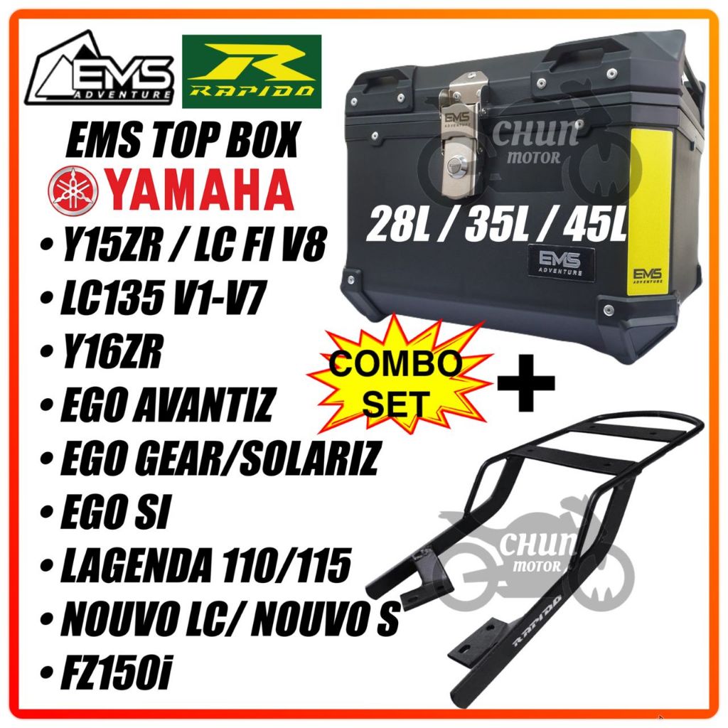 Motorcycle EMS TOX Box 28L 35L 45L (Aluminium Design) + Rapido Monorack ...