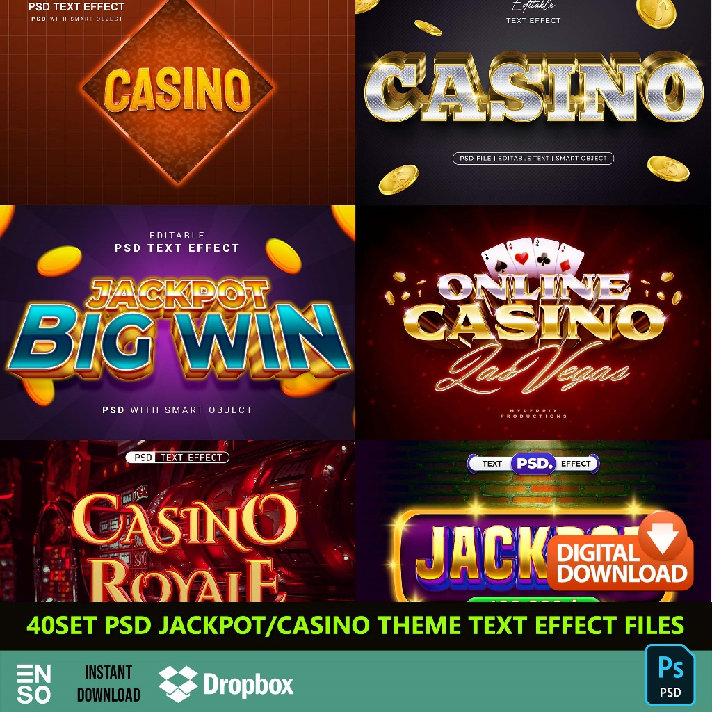 40-Set PSD TEXT EFFECT Casino/Jackpot Theme Files | Digital Download ...