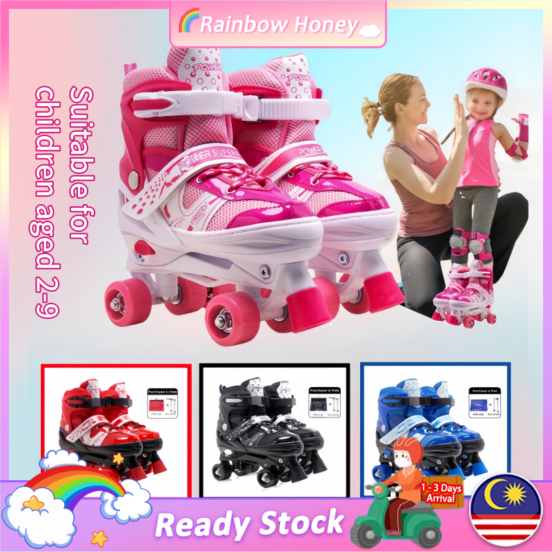 RB🌈🎁Beg Percuma🎁Boleh laras kasut roda budak lelaki Double Row Roller ...