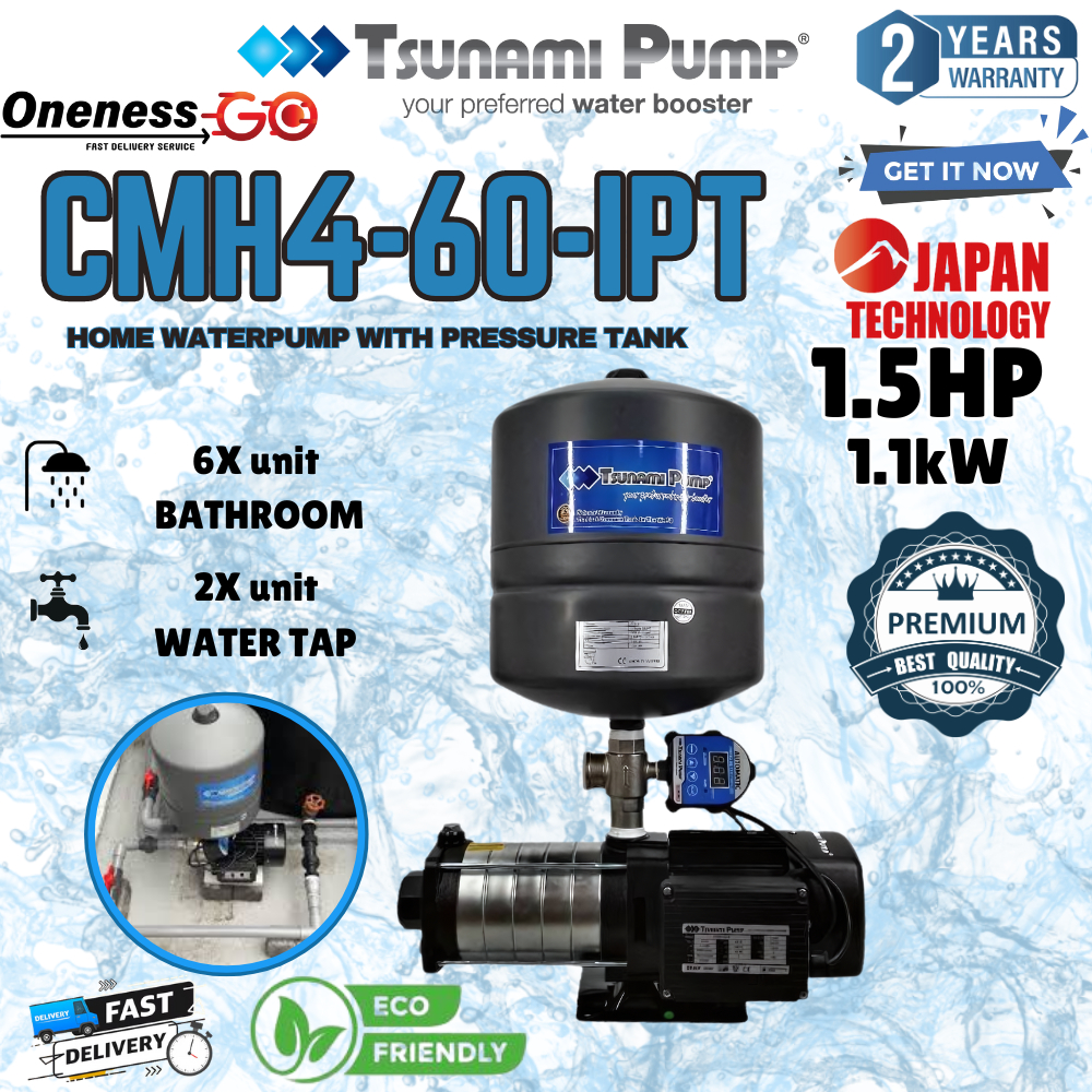 ''TSUNAMI PUMP'' HOME WATER PUMP WITH PRESSURE TANK- 1.1kW / 1.5HP ...
