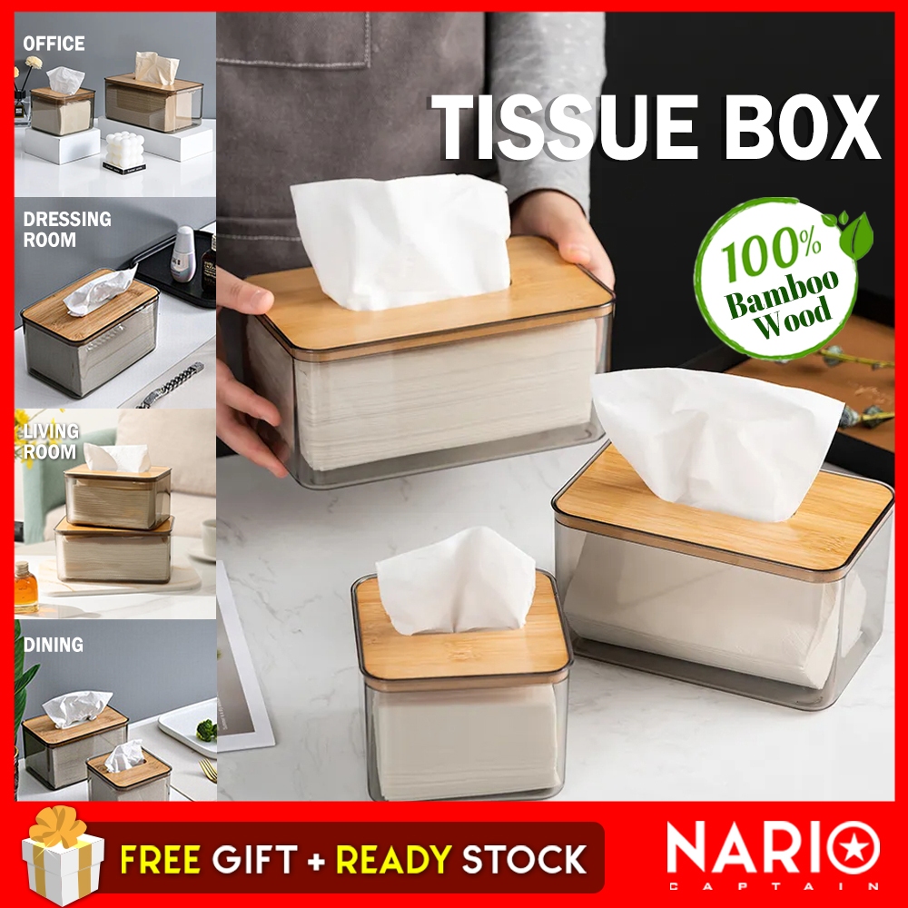 NARIO Home Living 100% Bamboo Wood Lid Tissue Storage Box Dust-Proof ...