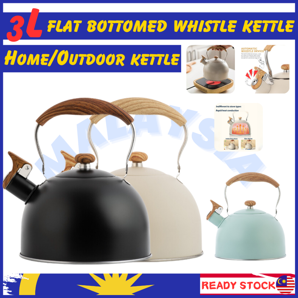 🔥READY STOCK🔥 Whistle kettle 3L flat bottomed whistle kettle stainless ...