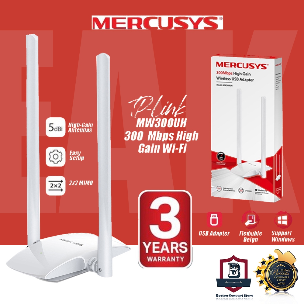Mercusys Powered By TP-Link MW300UH 300Mbps 2 X 5dBi High Gain USB Wifi ...