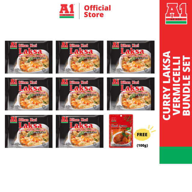 A1 Curry Laksa Vermicelli (110g) x 8 [Free 1x A1 Instant Chicken Curry ...