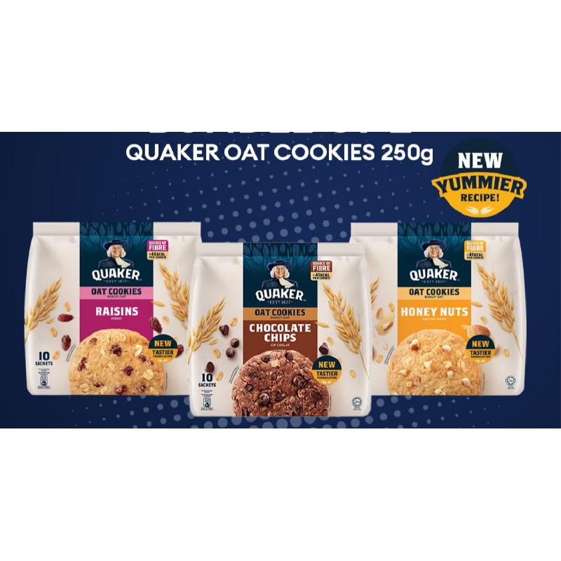 Quaker Oat Cookies Honey Nuts/Raisins/Chocolate Chips 250g | Shopee ...