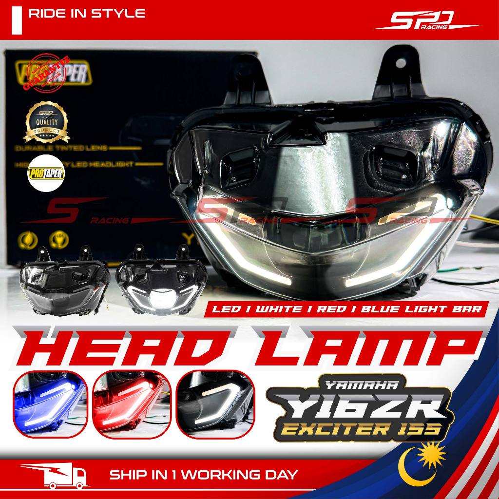 Y16 Head Lamp LED I Lampu Depan I Red I Blue I White Light Bar PROTAPER ...
