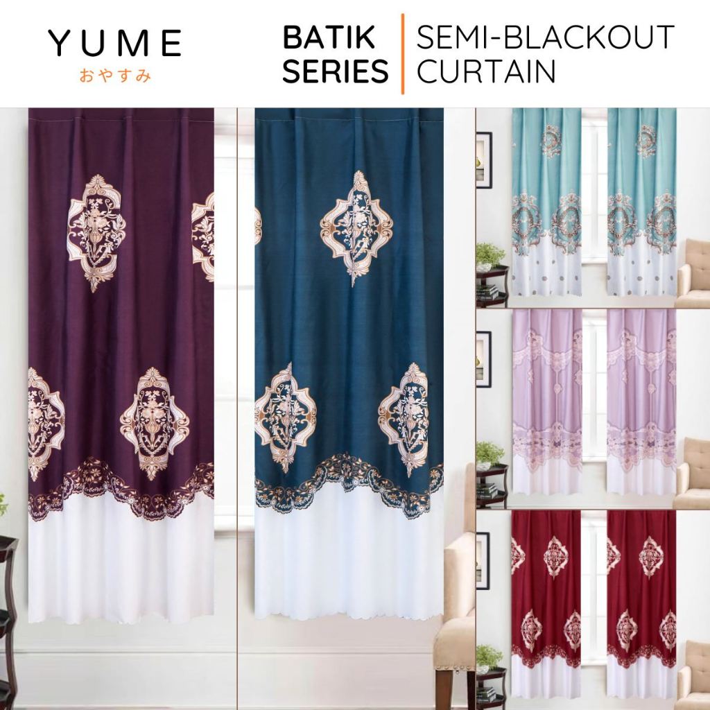 YUME Semi Blackout Batik Curtain 2IN1 Langsir Batik Cangkuk & Dawai ...