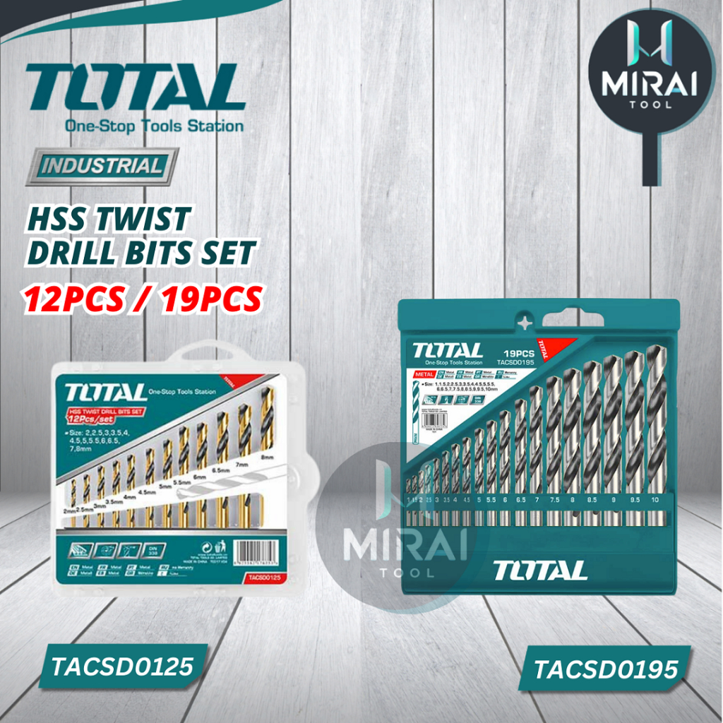 TOTAL TACSD0125 (12pcs) / TACSD0195 (19pcs) HSS Twist Drill Bits Set 1 ...