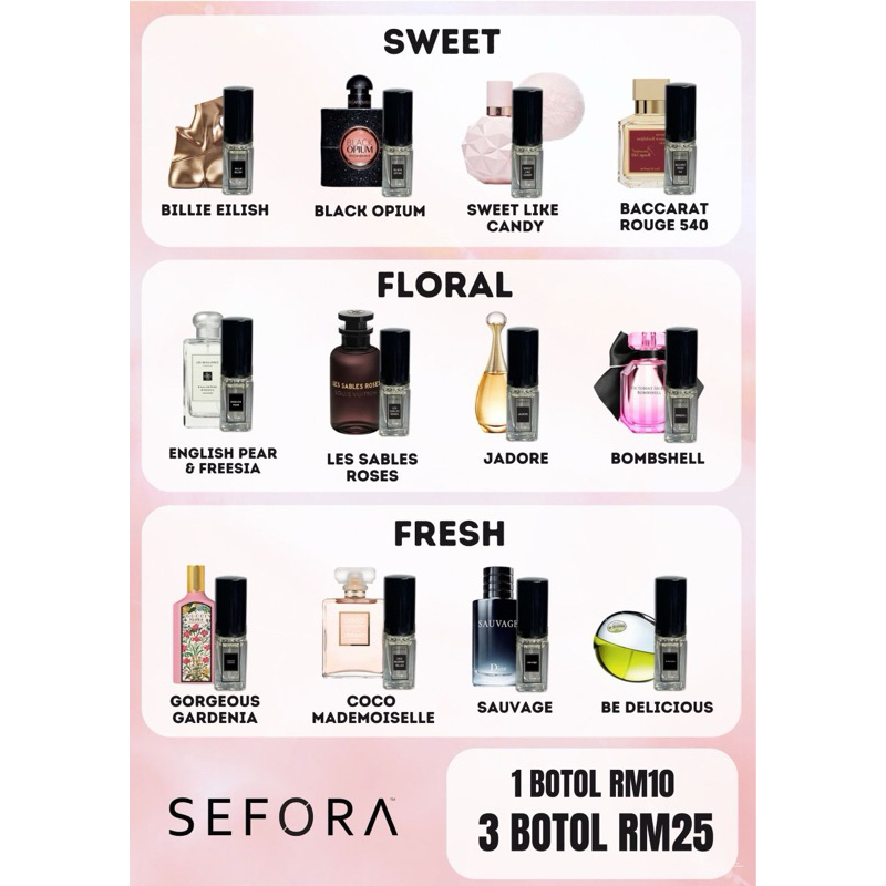 SEFORA PERFUME EDP COMBO 3 BOTOL (Remark bau di msg) | Shopee Malaysia