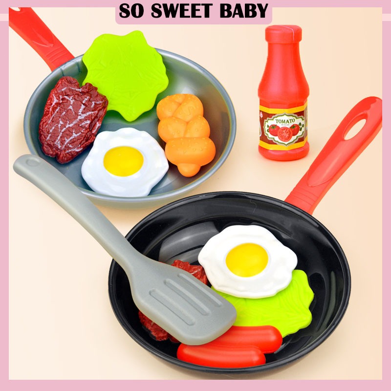 Pretend Play Kitchen Toy with Frying Pan Simulation Cooking Food Toys ...