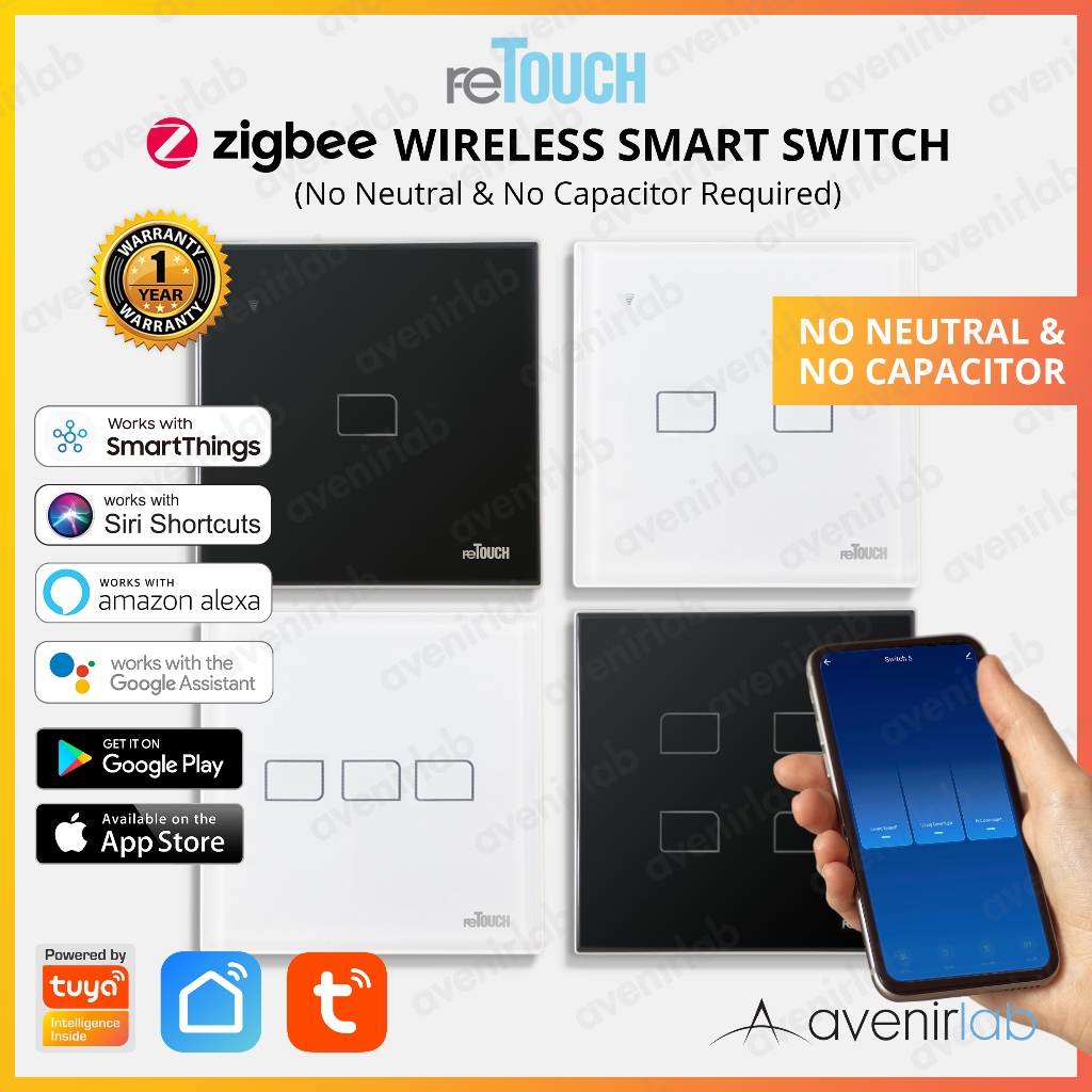[No Neutral / No Capacitor] reTouch Touch Zigbee Smart Switch Tuya ...