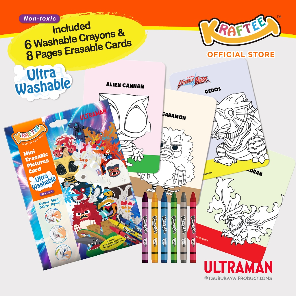 KRAFTEE ULTRAMAN & KAIJU (Mini Art) with 6ct Washable Crayons (Mini ...