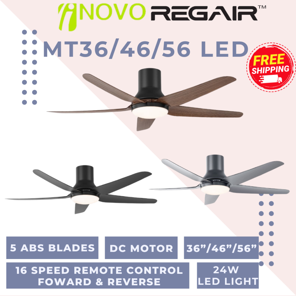 REGAIR INOVO MT36" MT46" MT56" LED Ceiling Fan With Light 5 Blades DC ...