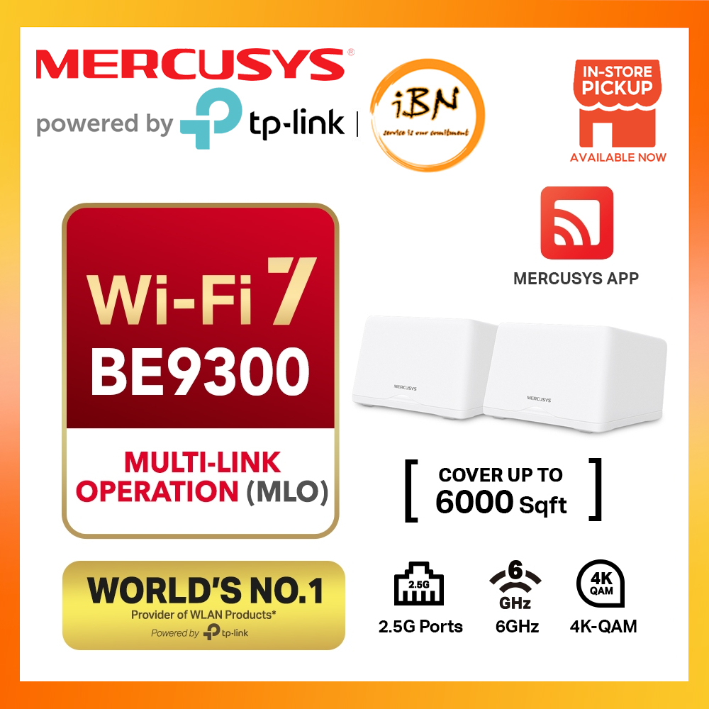Mercusys BE9300 WiFi 7 Whole Home Mesh System Halo H47BE (2-Pack ...