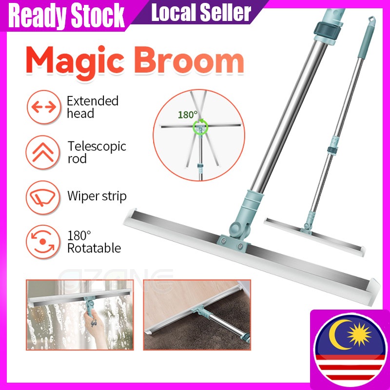 35CM Magic Silicone Broom 180° Degree Rotatable Floor Wiper Telescopic ...