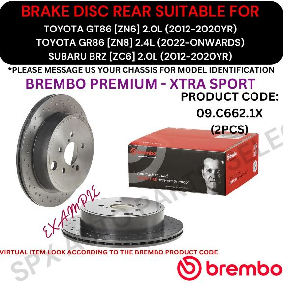 BREMBO GENUINE DISC ROTOR (REAR) FOR TOYOTA GT86, GR86 [ZN6, ZN8] '12 ...