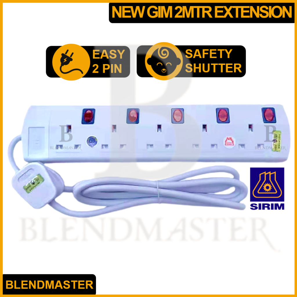[SIRIM] GIM 2, 3, 4, 5 Gang 2 Meter White Portable Extension Socket ...