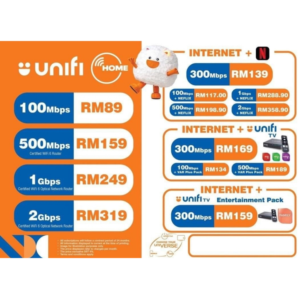 Unifi Home Fibre 100mbps 300mbps 500mbps 1Gbps 1gbps Speed Laju & Kuota ...