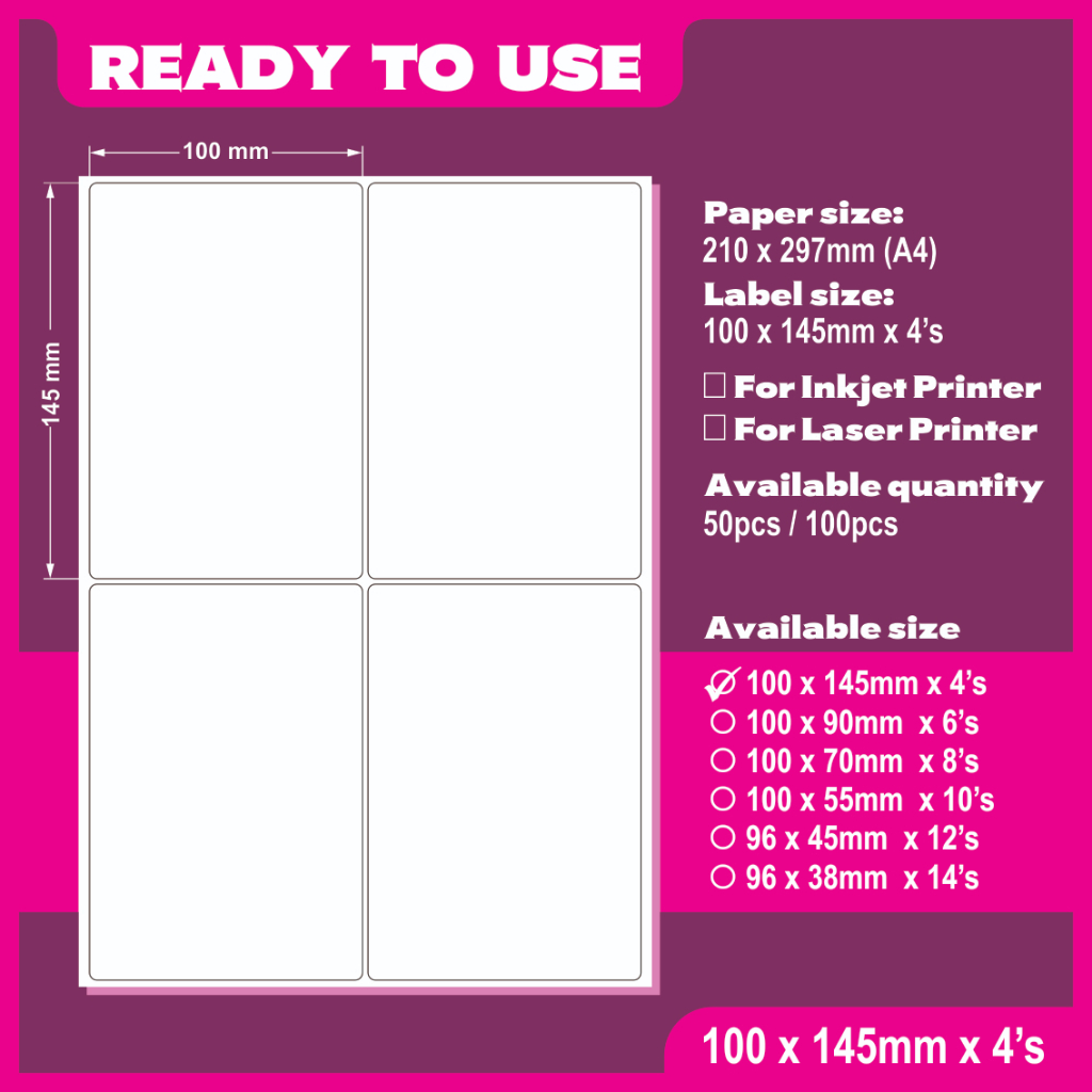 A4 Pre Cut Blank Sticker / A4 Blank Sticker (100mm x 145mm x 4's) | Shopee Malaysia