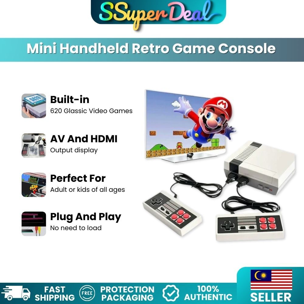 Classic Mini Handheld Retro Game Console with Built-in 620 Glassic Edition Video Games and 2 ...