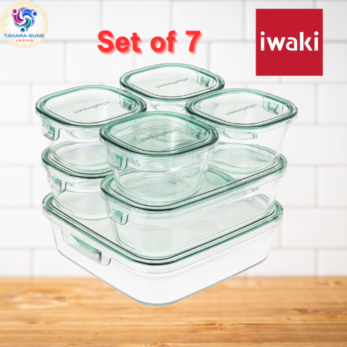 Iwaki Heat-resistant Glass Storage Container Green 7-piece Set Pack ...